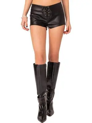 EDIKTED Wilde Faux Leather Shorts - Black