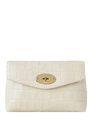 Mulberry Darley Croc Embossed Leather Cosmetics Pouch Eggshell