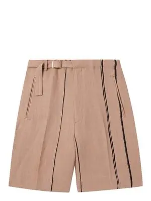 Zegna Wide-leg Striped Oasi Lino Shorts With Belt - Brown