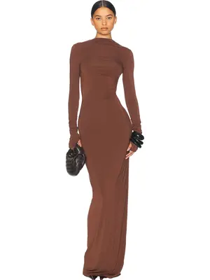 HELSA Jersey Backless Maxi Dress - Chocolate Au Lait