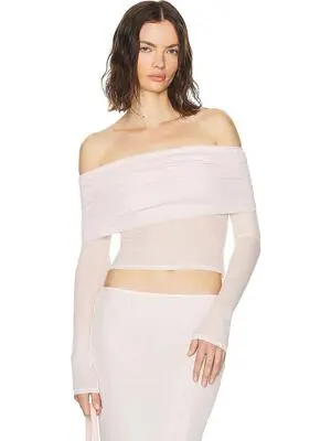 HELSA Sheer Knit Off The Shoulder Top - Ballet Pink