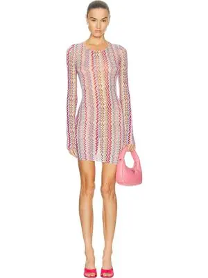 Missoni Micro Chevron Knit Long Sleeve T-shirt Dress - Multicolor With Pixelated Zigzag Motif