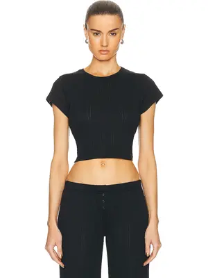 COU COU The Cropped Baby Tee - Black Pointelle
