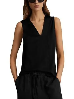 REISS Mira Sleeveless V-neck Top - Black