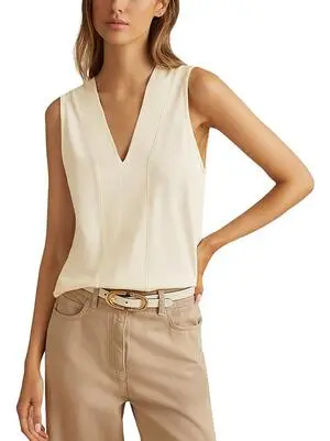 REISS Mira Sleeveless V-neck Top - Ivory