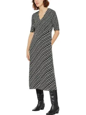 Whistles Diagonal Ripple Shirred Dress - Black/multi