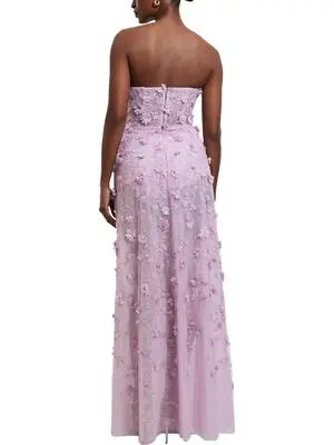 Bcbgmaxazria Floral Applique Strapless Dress - Lilac