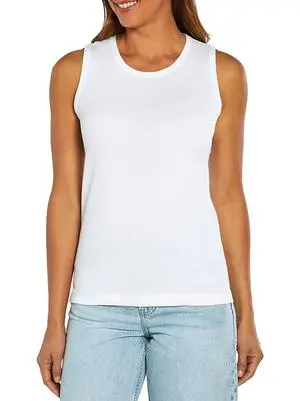Three Dots Cotton Crewneck Tank White