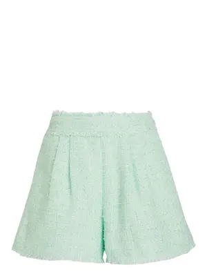 Aje Emmeline Pleated Bouclé-tweed Shorts - Mint