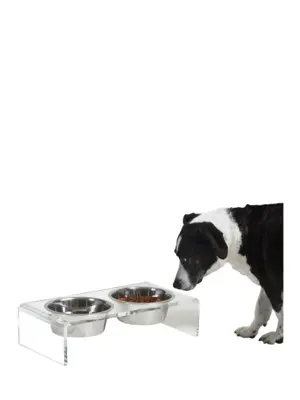 HIDDIN Large Clear Double Pet Bowl Feeder With 1 Quart Silver Bowls - Clear/silver