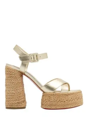 CHRISTIAN LOUBOUTIN 130mm Metallic Platform Espadrille Sandals - Platine