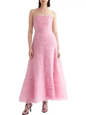 Aje Aje Soundscape Strapless Organza Maxi Dress Chalk Pink
