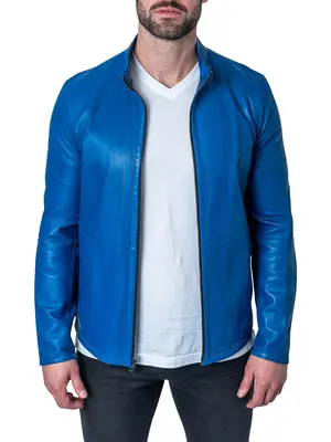 MACEOO Maceoo Reversible Leather Lab Jacket Blue