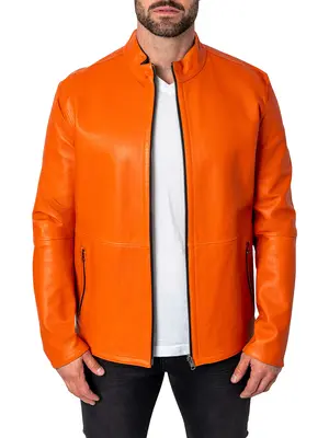 MACEOO Leather Lab Jacket - Orange