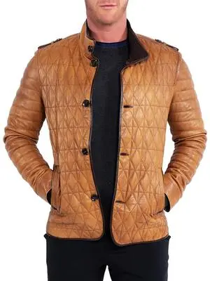 MACEOO Italian Lambskin Leather Field Jacket - Brown