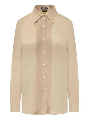 TOM FORD Silk Pleated Shirt Beige