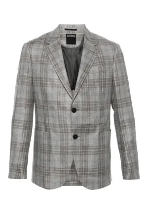 Zegna Checked Single-breasted Blazer - Grey