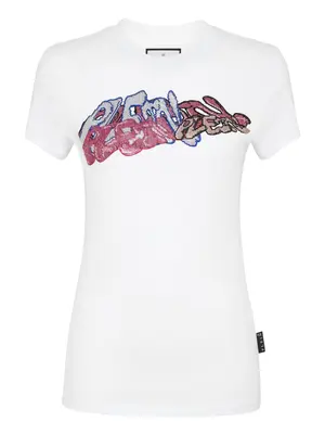 Philipp Plein Crystal-embellished Graffiti-logo T-shirt - White