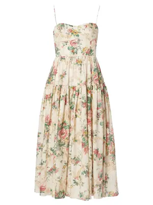 Erdem Floral-print Linen Dress - Neutrals