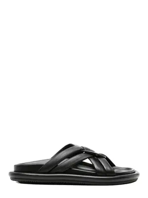 Moncler Bell Crossover-strap Leather Slides - Black