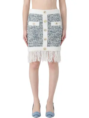 Balmain Fringe Hem Skirt - Gnawed Blue