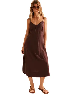 Free People Emmers Linen Midi Dress Chocolate Fondant