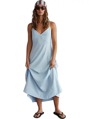 Free People Emmers Linen Midi Dress Dew Shine