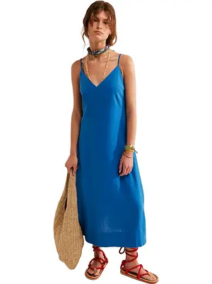 Free People Emmers Linen Midi Dress Lake Victoria