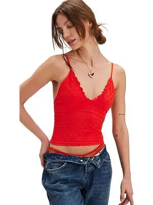 Free People Eyelet Seamless Triangle Cami Fiery Red