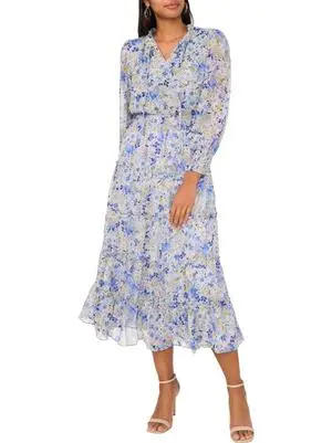 Chaus Floral Print Metallic Smocked Maxi Dress - Ivory/multi