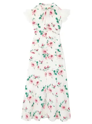ALESSANDRA RICH Alessandra Rich Bow-detailed Floral-print Silk Midi Dress