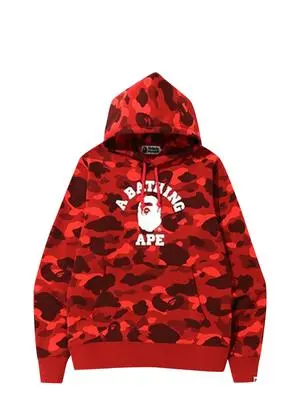 A BATHING APE Color Camo College Pullover Hoodie - Red