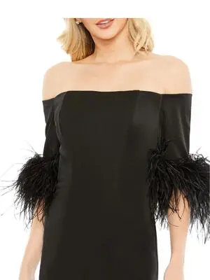 Mac Duggal Feather Trim Column Gown - Black