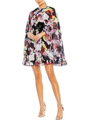 Mac Duggal Mac Duggal Floral Cape Mini Dress Multi