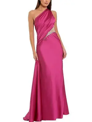 Mac Duggal One Shoulder Charmeuse Gown - Magenta