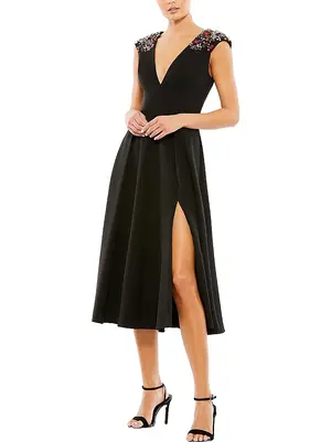 Mac Duggal Ieena Beaded A-line Midi Dress - Black Multi