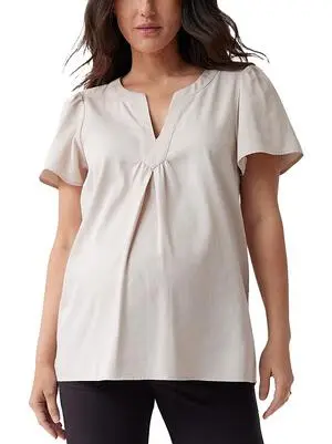 INGRID & ISABEL Maternity Woven Top - Stone