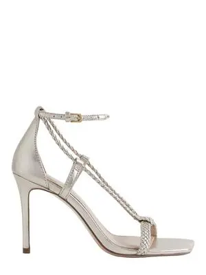Paige Leather Plaited Strappy Heeled Sandals - Gold