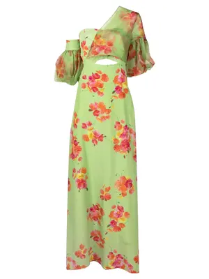 Isolda Greta Floral-print Asymmetric Silk Dress - Green