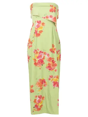 Isolda Poppy Dream Floral-print Strapless Dress - Green