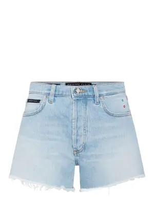 Philipp Plein Logo Appliqué Denim Mini Shorts - Blue