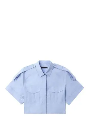 JUUN.J Cropped Epaulette Shirt - Blue