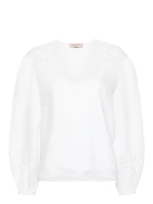 TWINSET Floral-embroidered Linen Blouse - White