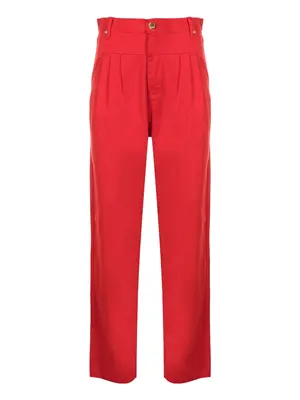 AMAPO Pleat-detail Cotton Trousers - Red