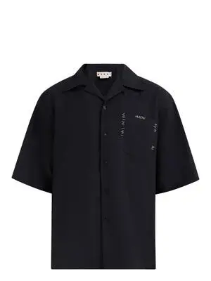 Marni Logo-embroidered Virgin Wool Shirt - Black