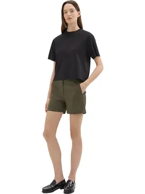 Theory Waist Tab Short In Good Linen - Dark Olive