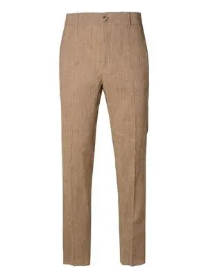 Brian Dales Linen Blend Trousers - Brown