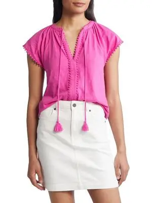 Boden Millie Tassel Tie Cotton Top - Rose Violet