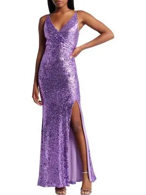 Dress The Population Dress The Population Jordan Sequin Gown Lavender