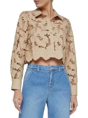L'Agence L'AGENCE Seychelle Cutwork Crop Shirt Almond